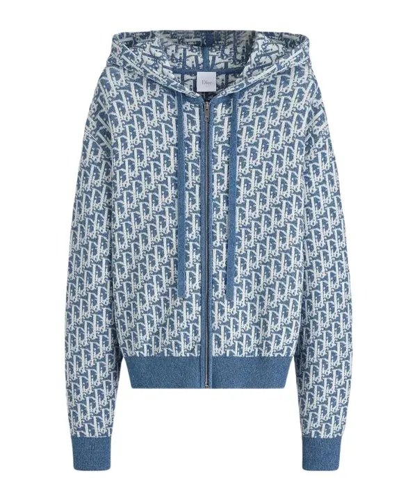 Dior Riviera Zipped Cardigan With Hood - Blue