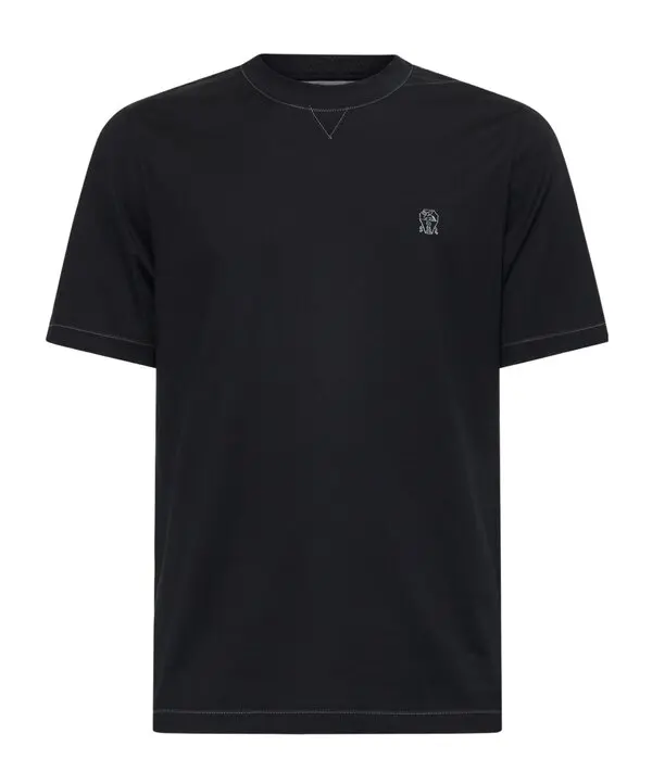 Brunello Cucinelli Logo Embroidered Crewneck T-shirt - Black
