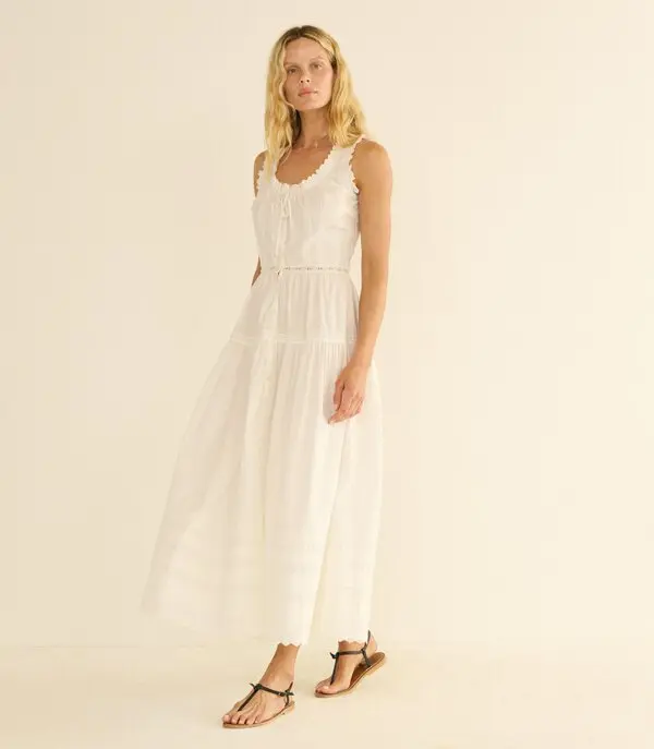 DÔEN Hortense Dress Organic Cotton Maxi Dress With Embroidered Detail - Salt