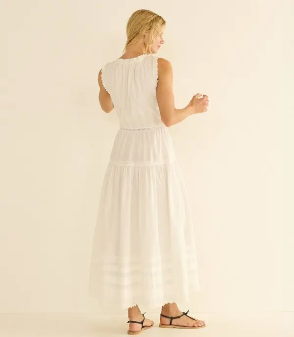 DÔEN Hortense Dress Organic Cotton Maxi Dress With Embroidered Detail - Salt