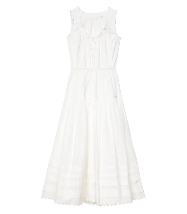 DÔEN Hortense Dress Organic Cotton Maxi Dress With Embroidered Detail - Salt