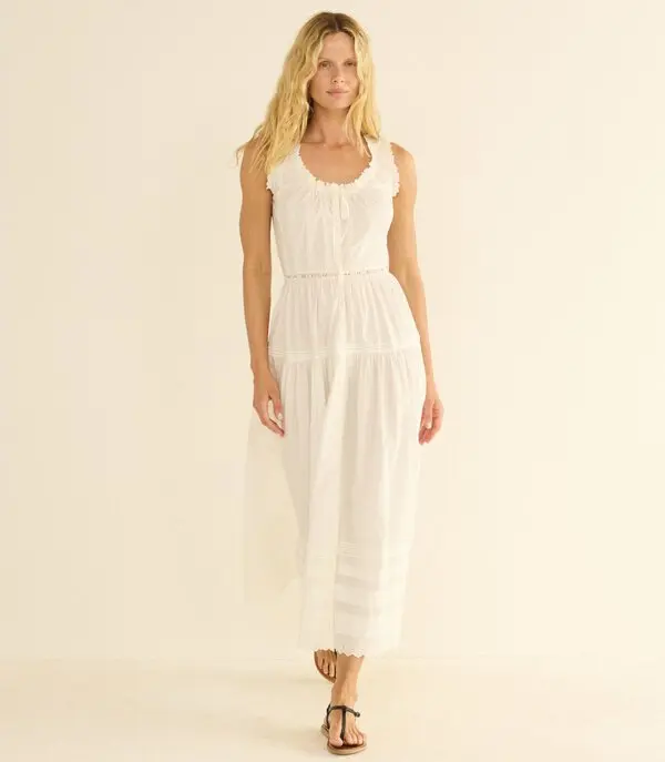 DÔEN Hortense Dress Organic Cotton Maxi Dress With Embroidered Detail - Salt