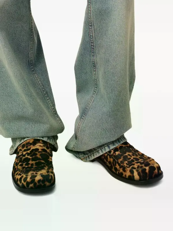 AMI Paris Leopard Print Cowhide Leather Loafers