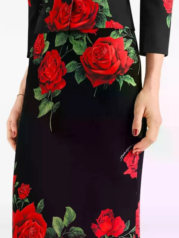 Dolce & Gabbana Rose Print Pencil Midi Skirt