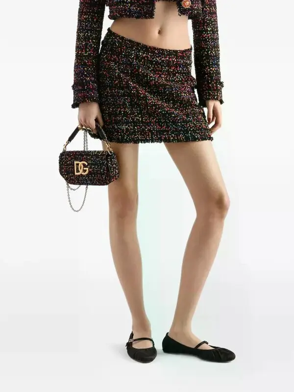 Dolce & Gabbana Multi-colored Tweed Mini Skirt With Fringe Detail