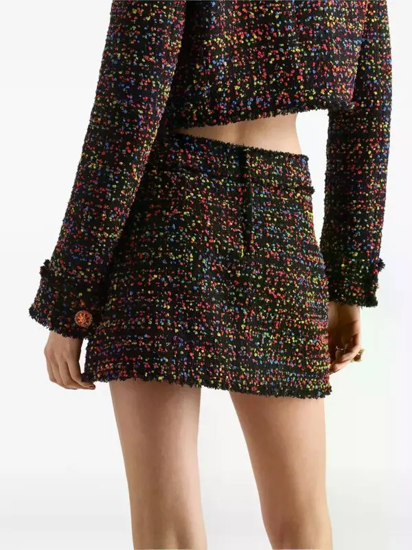 Dolce & Gabbana Multi-colored Tweed Mini Skirt With Fringe Detail