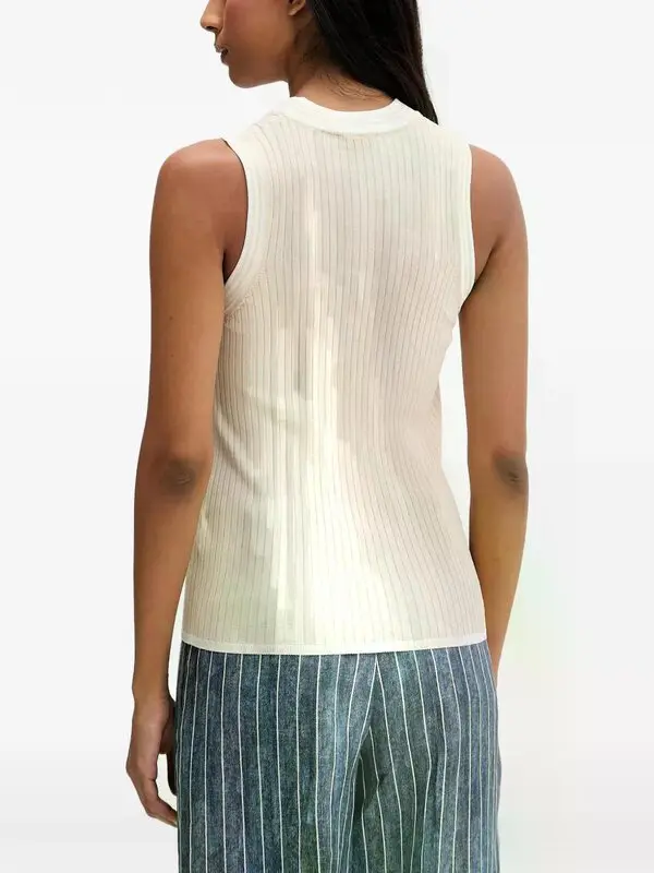 ERMANNO FIRENZE Sleeveless Ribbed Knit Top With Striped Trim
