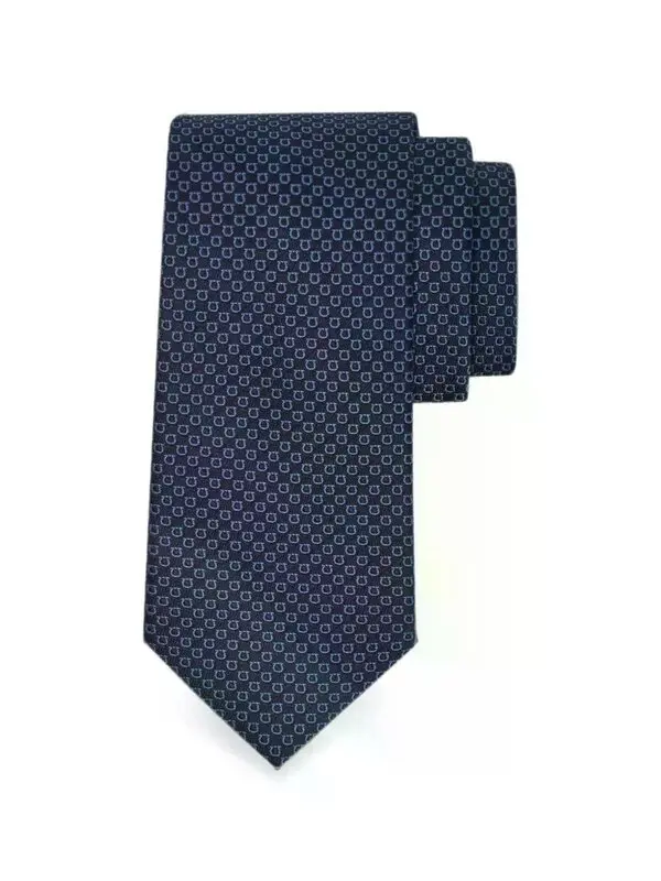FERRAGAMO Micro Gancini Silk Jacquard Tie - Blue