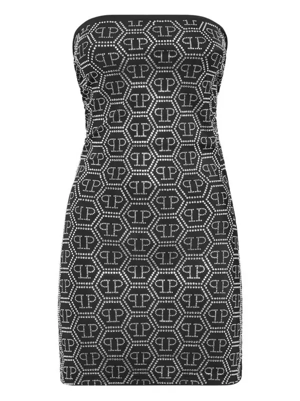 Philipp Plein Hexagon Monogram Off-shoulder Dress