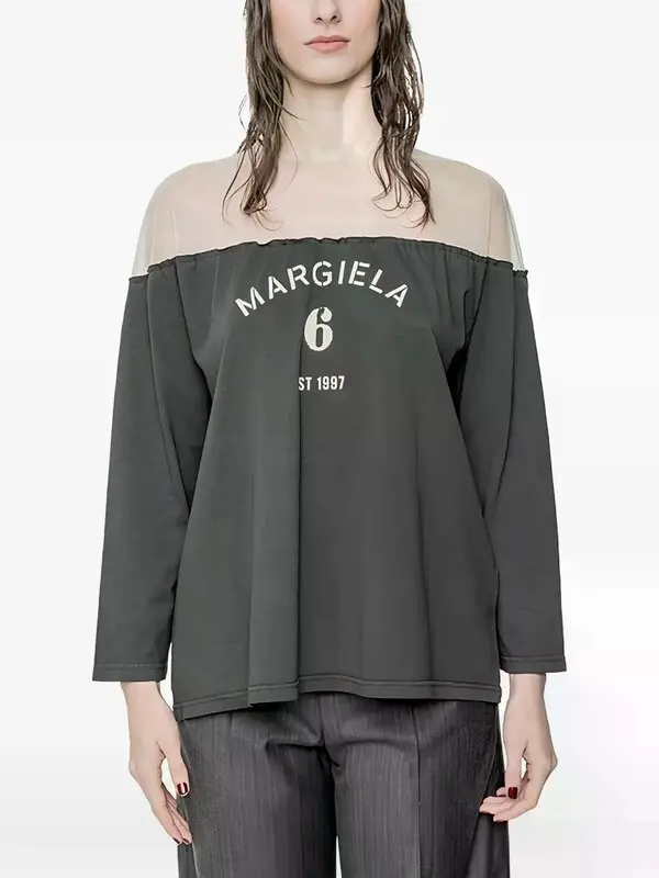MAISON MARGIELA Logo Print Mesh Panel Blouse