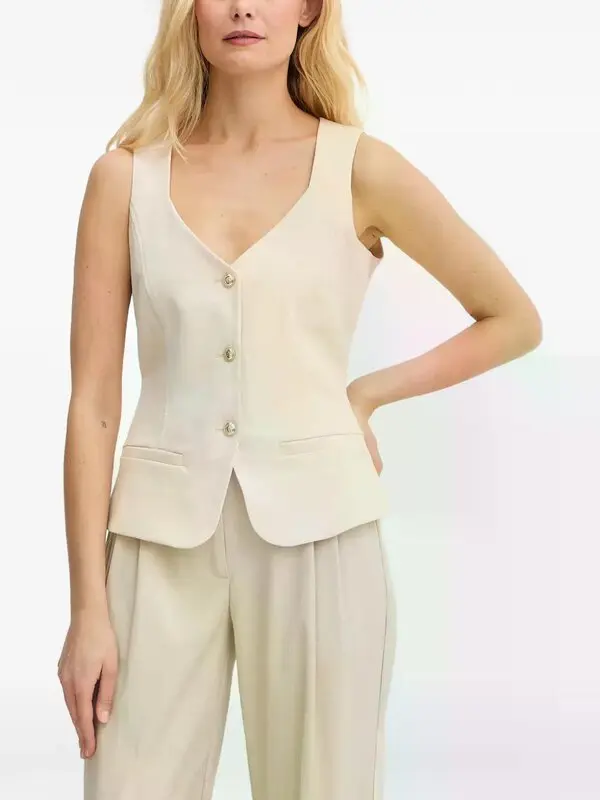 Guess Sleeveless V-neck Button-up Top With Welt Pockets