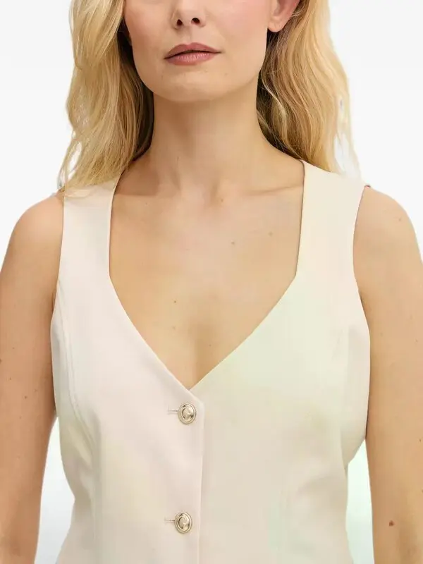 Guess Sleeveless V-neck Button-up Top With Welt Pockets
