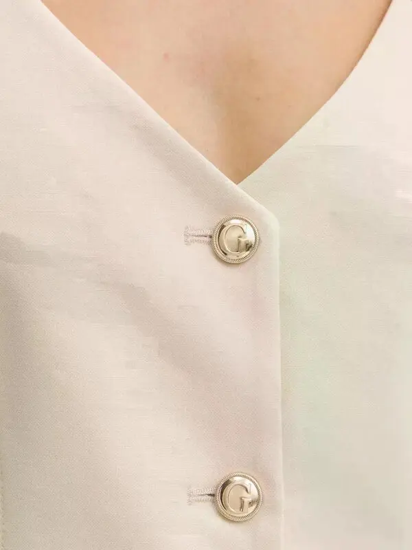 Guess Sleeveless V-neck Button-up Top With Welt Pockets