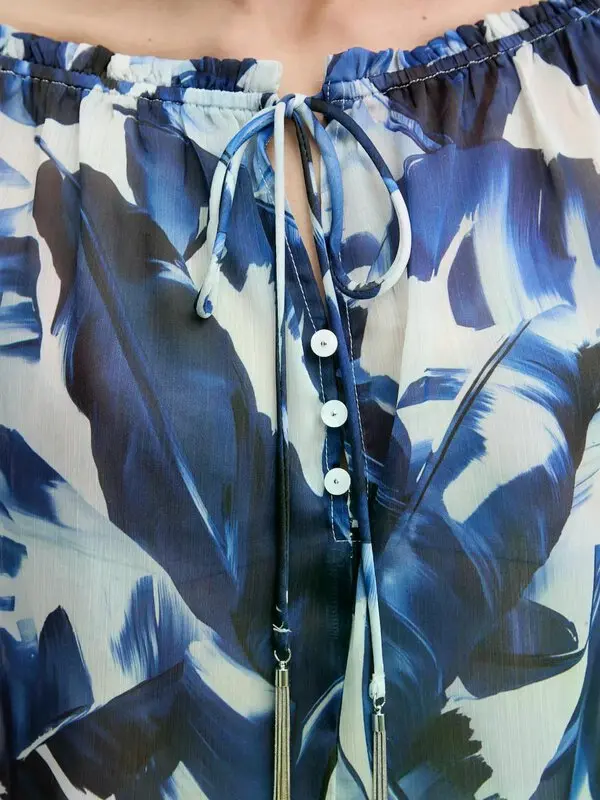 Guess Leaf Print Ruffled Blouse