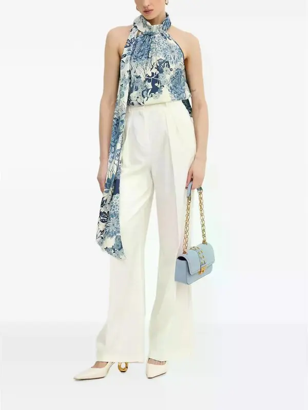 Guess Cream White Floral Print Halterneck Top
