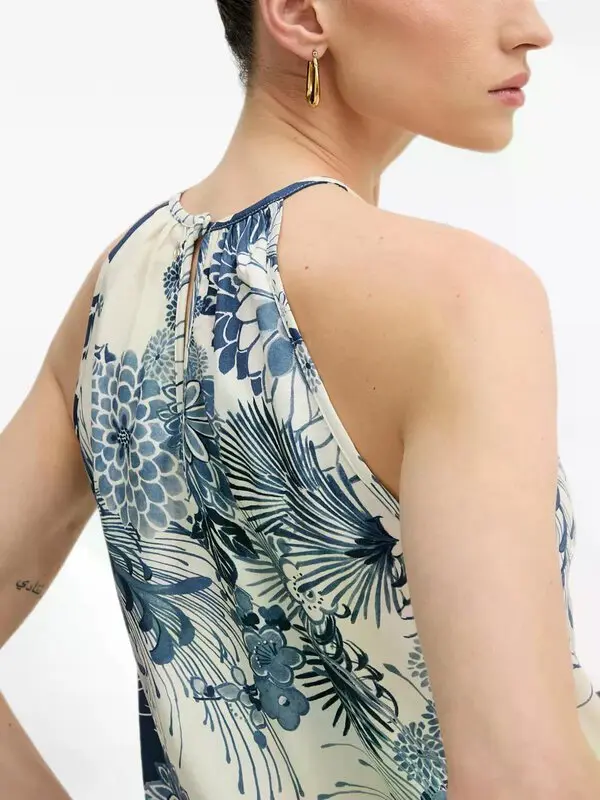 Guess Cream White Floral Print Halterneck Top