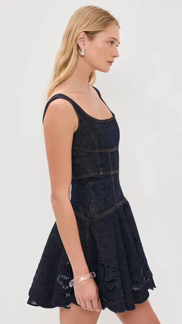 SELF-PORTRAIT Indigo Denim Bow Embroidered Mini Dress