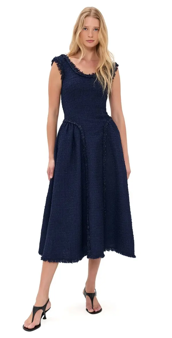 SELF-PORTRAIT Boucle Midi Dress - Navy