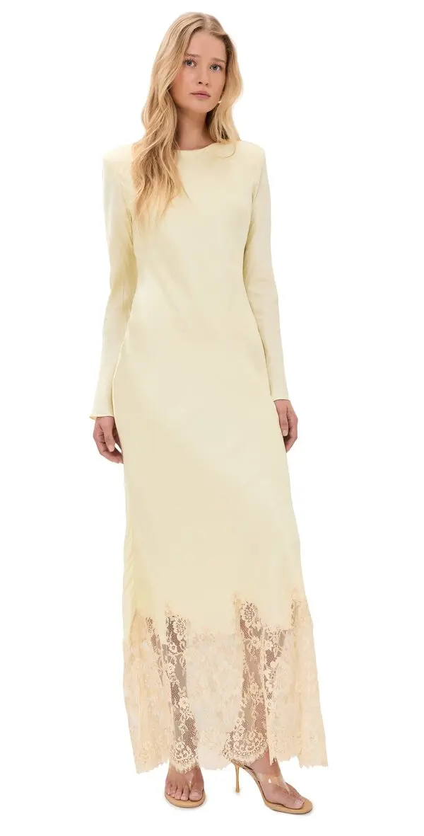 SELF-PORTRAIT Lace Hem Maxi Dress - Yellow