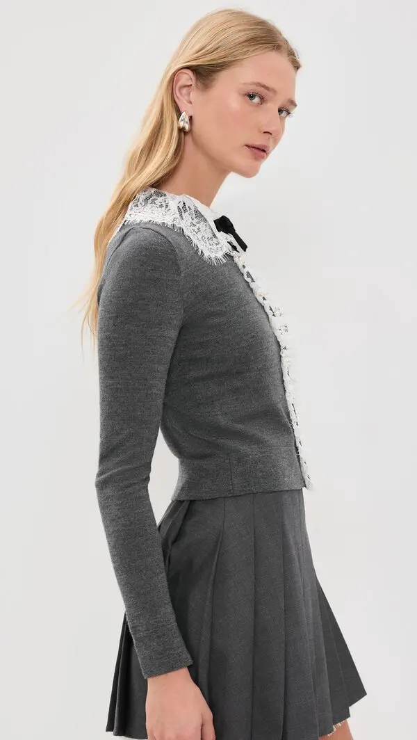 SELF-PORTRAIT Lace Collar Knit Cardigan