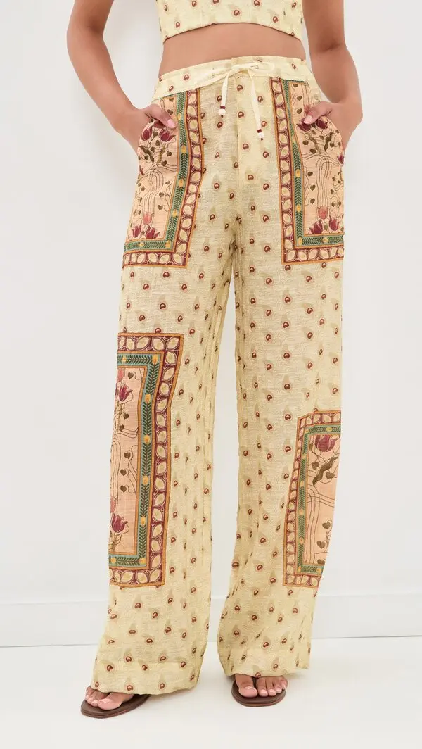 Agua Bendita Caroline Plume Embroidered Pants