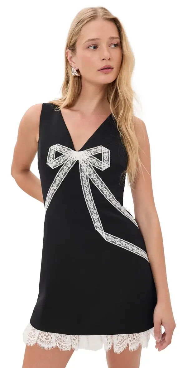 SELF-PORTRAIT Bow Lace Mini Dress - Black
