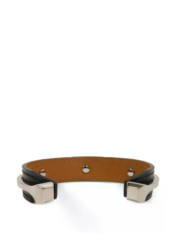 Hermès Leather Open Cuff Bracelet - Silver