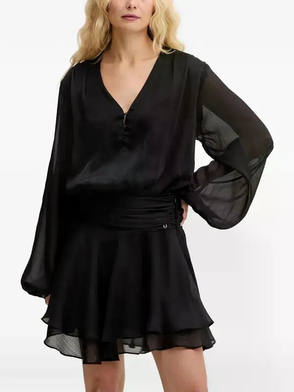 Guess V-neck Long Puff Sleeve Mini Dress