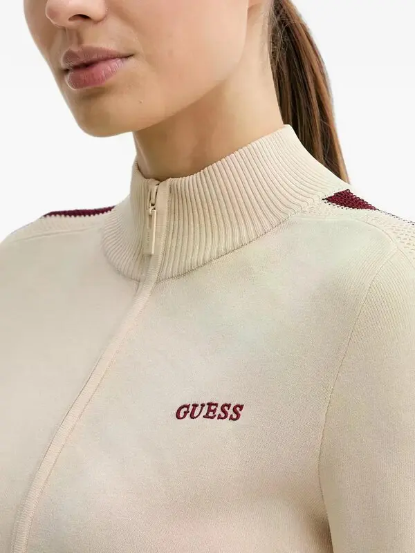 Guess Logo Embroidered Stripe Detail Cardigan