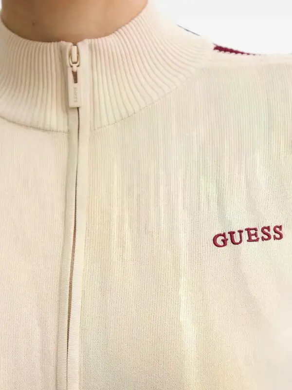 Guess Logo Embroidered Stripe Detail Cardigan