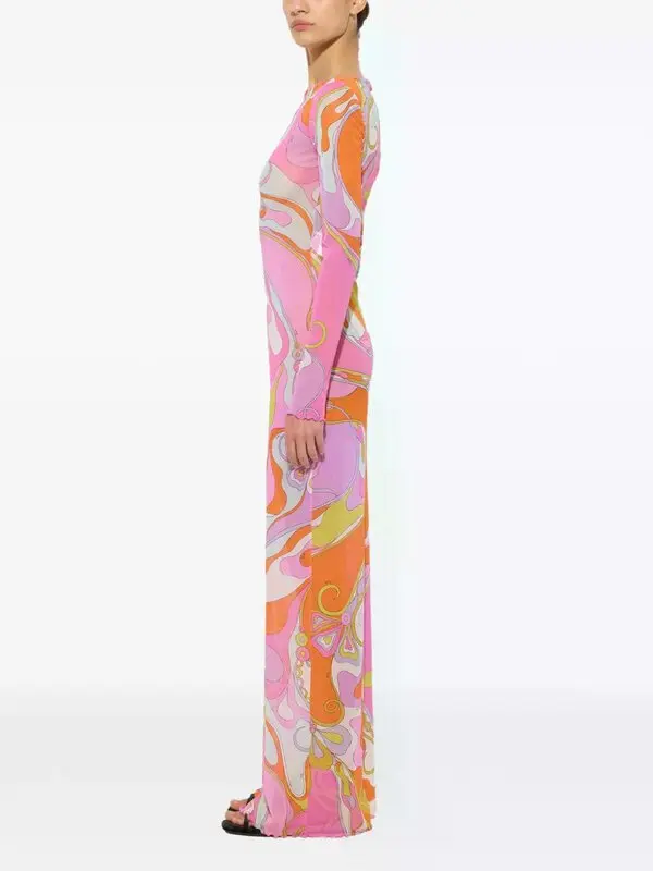Emilio Pucci Orchidee Print Long Sleeve Maxi Dress