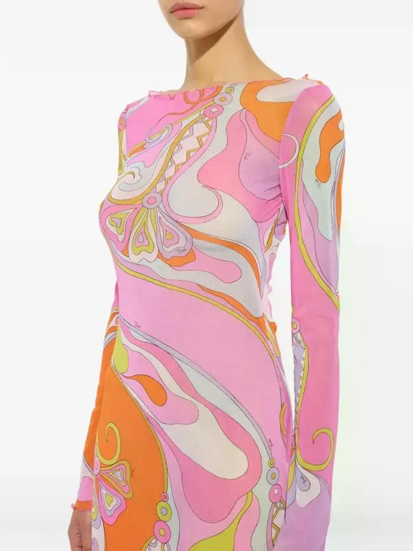 Emilio Pucci Orchidee Print Long Sleeve Maxi Dress