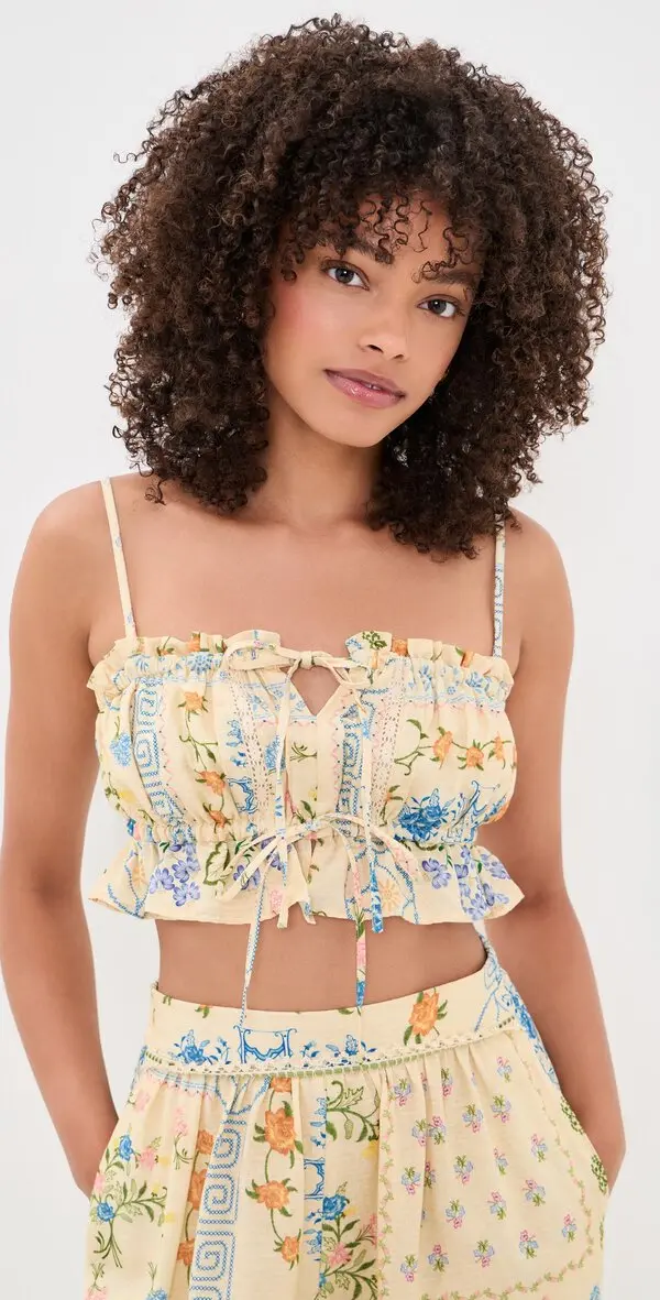 Agua Bendita Vichy Ruffled Crop Top