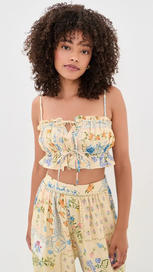 Agua Bendita Vichy Ruffled Crop Top