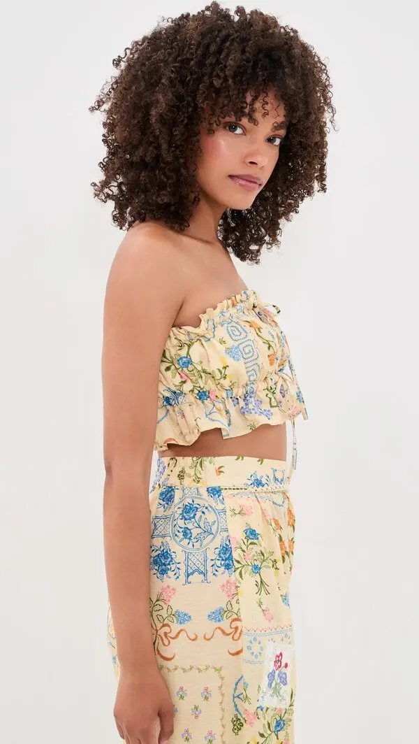 Agua Bendita Vichy Ruffled Crop Top