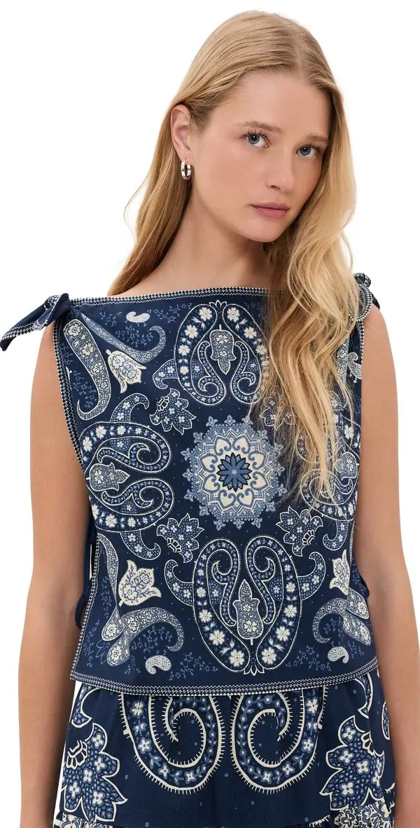 Sea Emelina Bandana Print Sleeveless Top - Navy