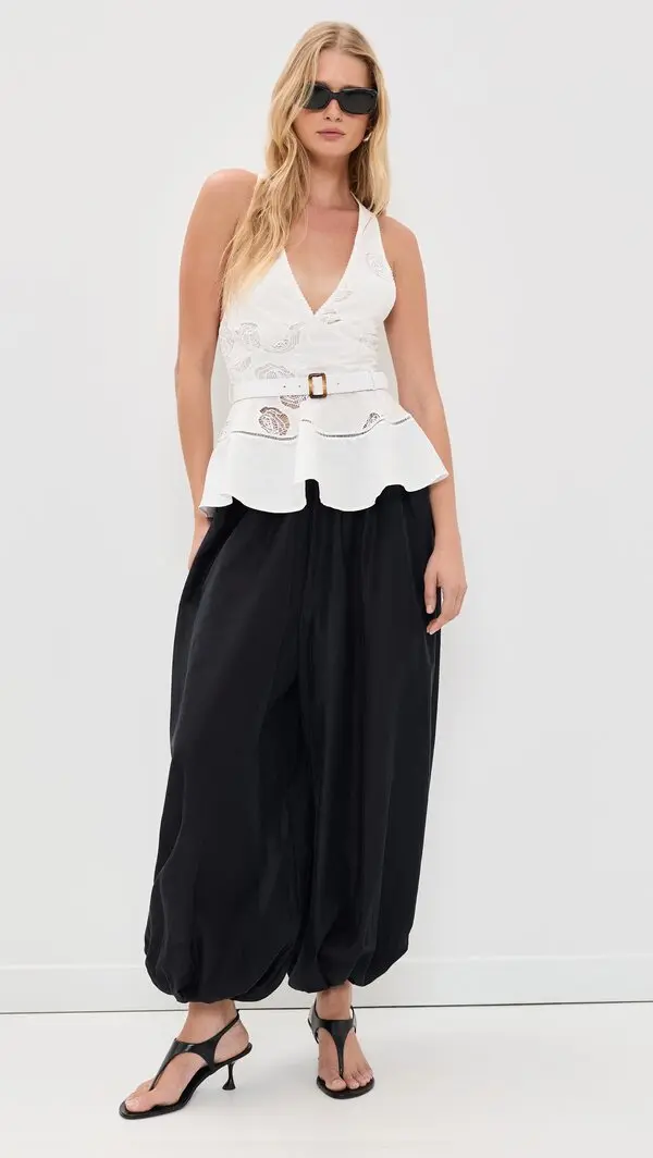 SELF-PORTRAIT Linen Peplum Top