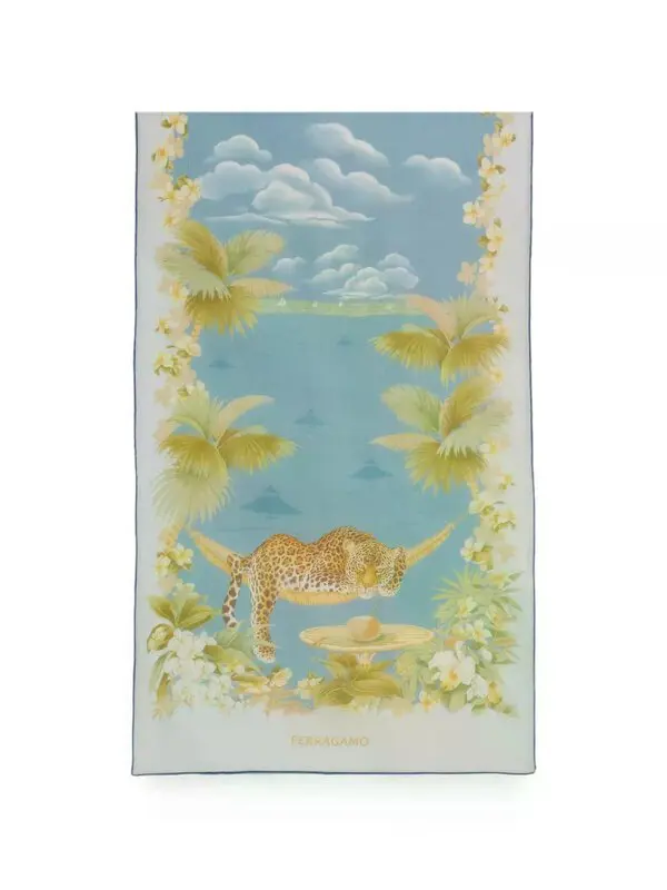 FERRAGAMO Jungle-print Silk Scarf - Blue