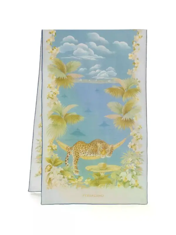 FERRAGAMO Jungle-print Silk Scarf - Blue