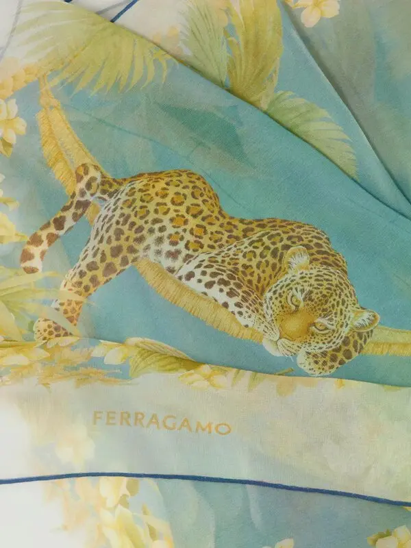FERRAGAMO Jungle-print Silk Scarf - Blue