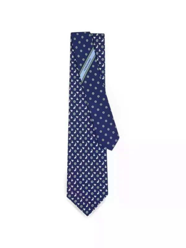 FERRAGAMO Printed Silk Neck Tie - Blue