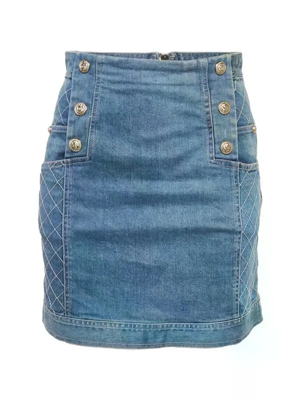 Pierre Balmain Quilted Panel Mini Denim Skirt