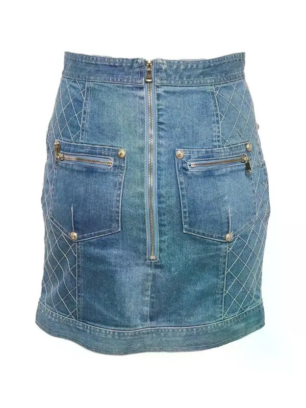 Pierre Balmain Quilted Panel Mini Denim Skirt