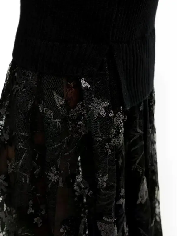 ERMANNO FIRENZE Sequin-embellished Lace-panel Midi Dress