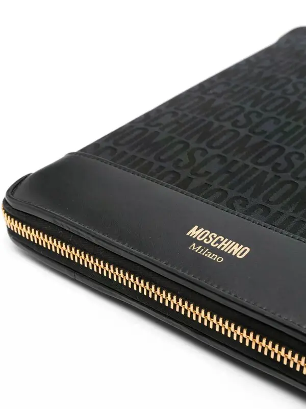 Moschino Monogram Jacquard Leather Laptop Bag