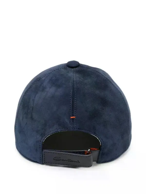 Santoni Embroidered Suede Cap - Blue