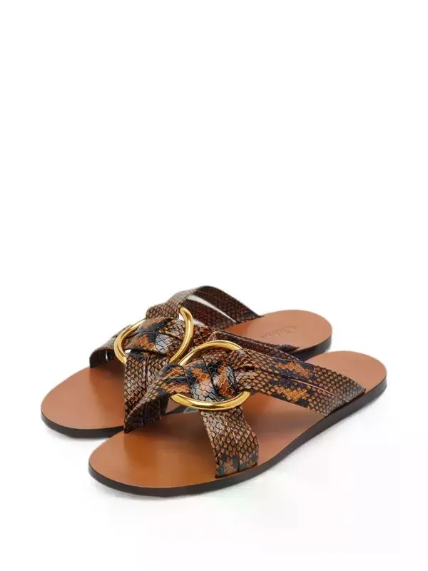 Chloé Lauren Python-embossed Flat Sandals