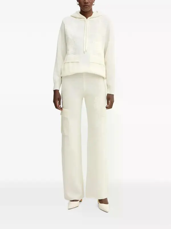 ERMANNO FIRENZE Cream White Floral Embroidered Cargo Pants