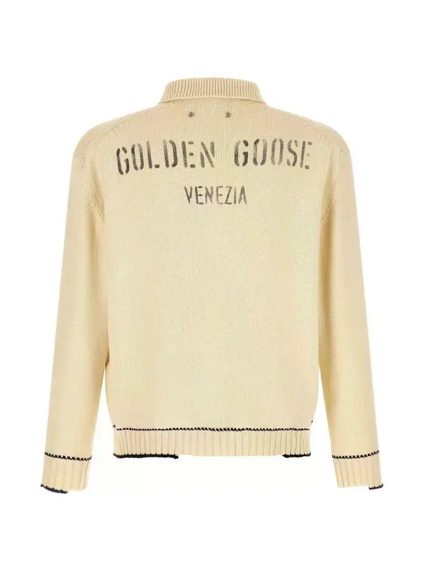 GOLDEN GOOSE Knitted Polo Jumper With Rear Logo Print