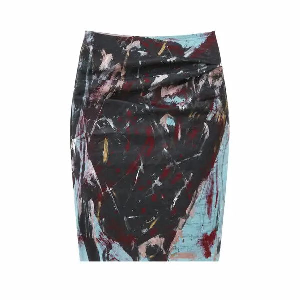 MIRO MISLJEN Black / Blue / Red Pencil Skirt